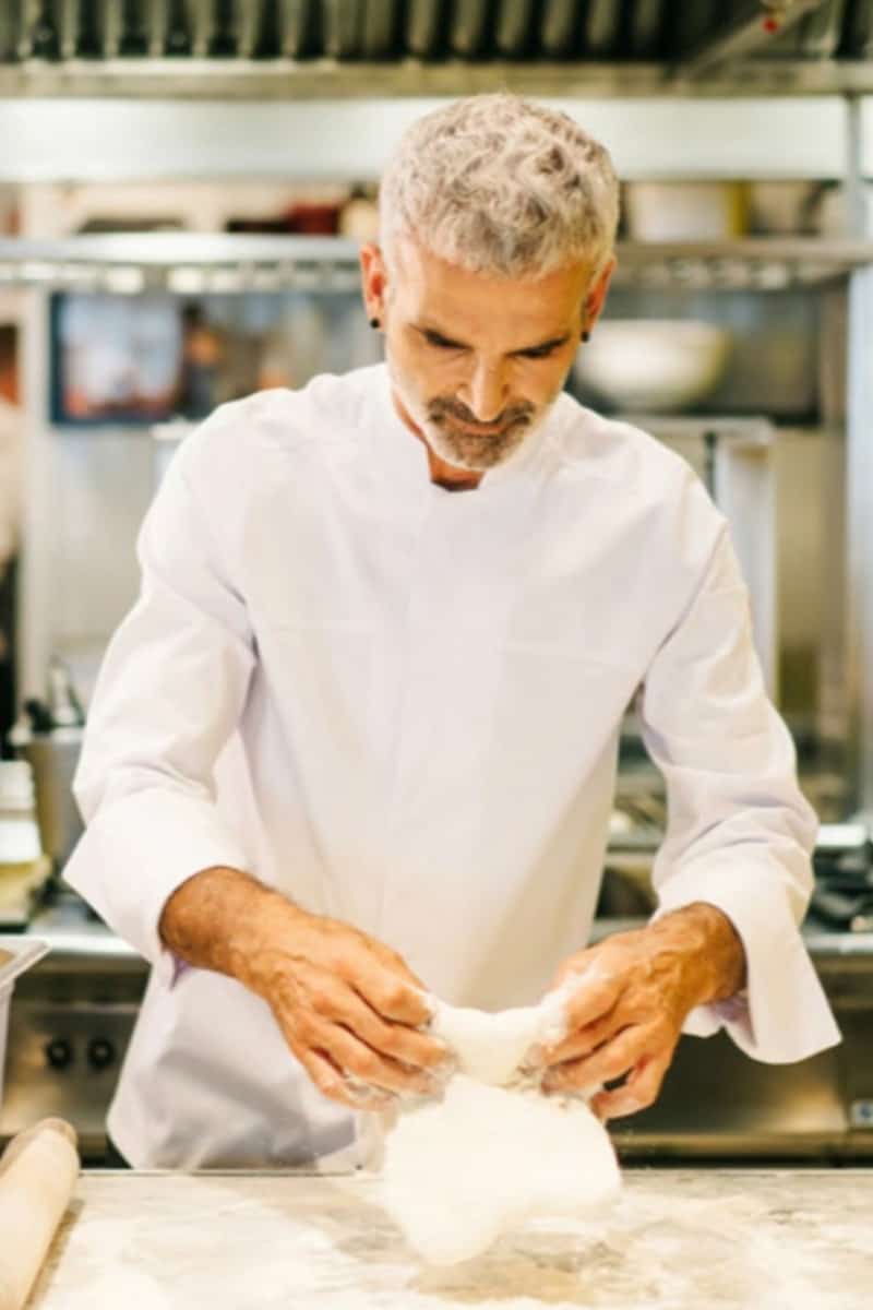 Jaleca de chef confort com fecho central de botões automáticos ocultos